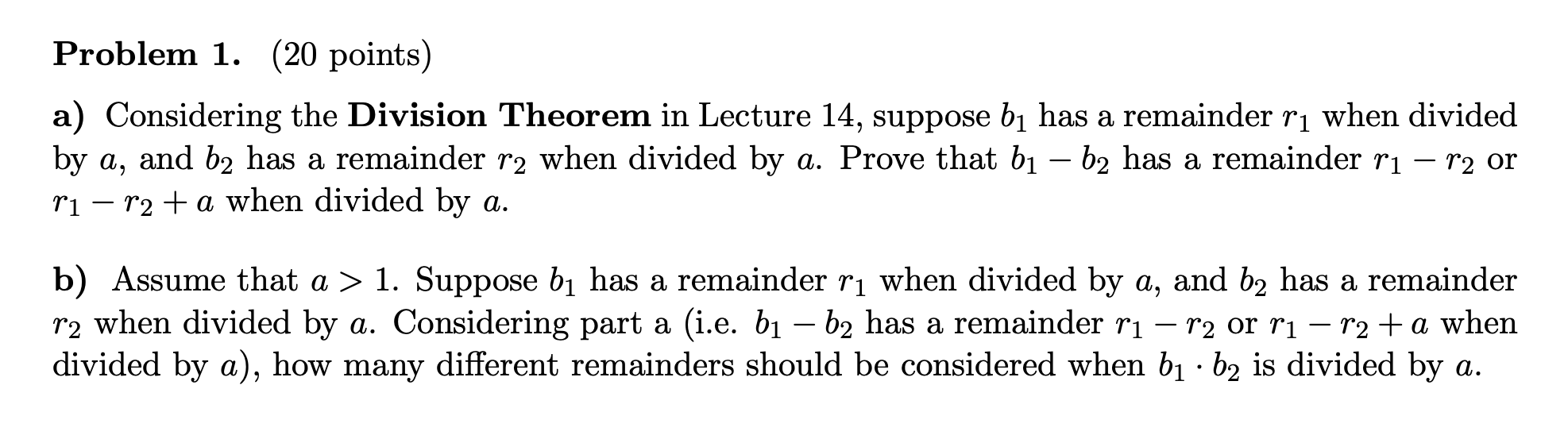 Solved Problem 1. (20 points) a) Considering the Division | Chegg.com