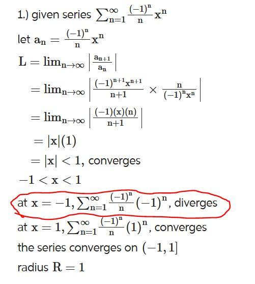 Solved ratio test for convergence, one end point is a | Chegg.com