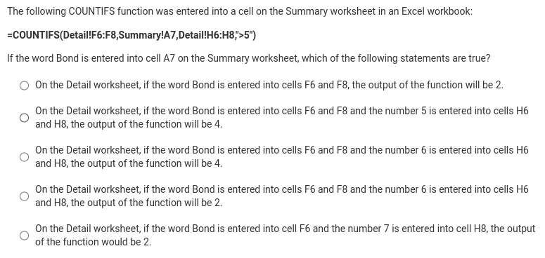 Solved The following COUNTIFS function was entered into a | Chegg.com