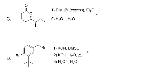 Solved 1) EtMgBr (excess), Et O C. 2) H3O+, H20 Br 1) KCN, | Chegg.com