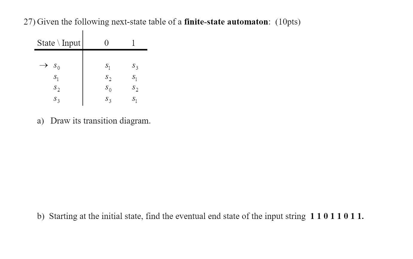 Solved 27) Given the following next-state table of a | Chegg.com