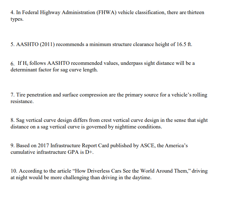 Solved 4. In Federal Highway Administration (FHWA) vehicle | Chegg.com