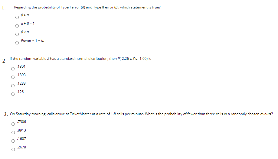 Solved 1. Regarding the probability of Type I error (a) and | Chegg.com