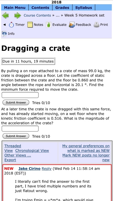 Solved 2018 Main Menu Contents Grades Syllabus Course | Chegg.com