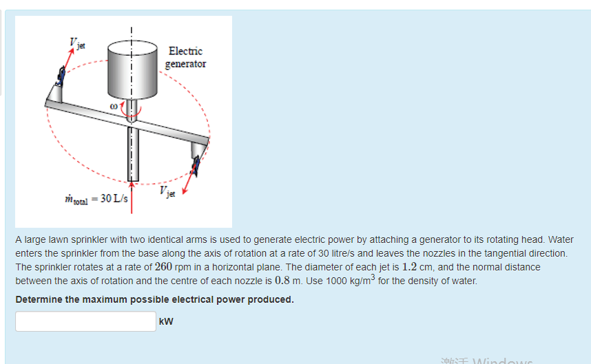 Solved jet Electric generator A large lawn sprinkler with | Chegg.com