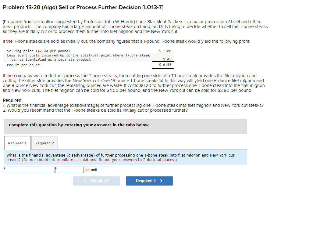 Solved Problem 13-20 (Algo) Sell or Process Further Decision | Chegg.com