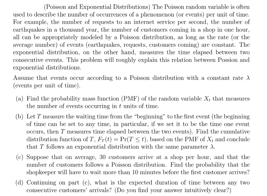 Solved (Poisson and Exponential Distributions) The Poisson | Chegg.com