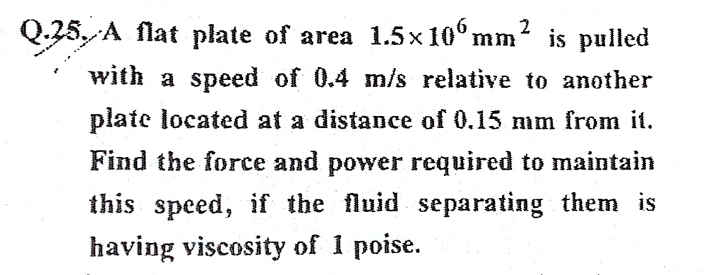 Solved Q.25, A flat plate of area 1.5x10°mm is pulled with a | Chegg.com