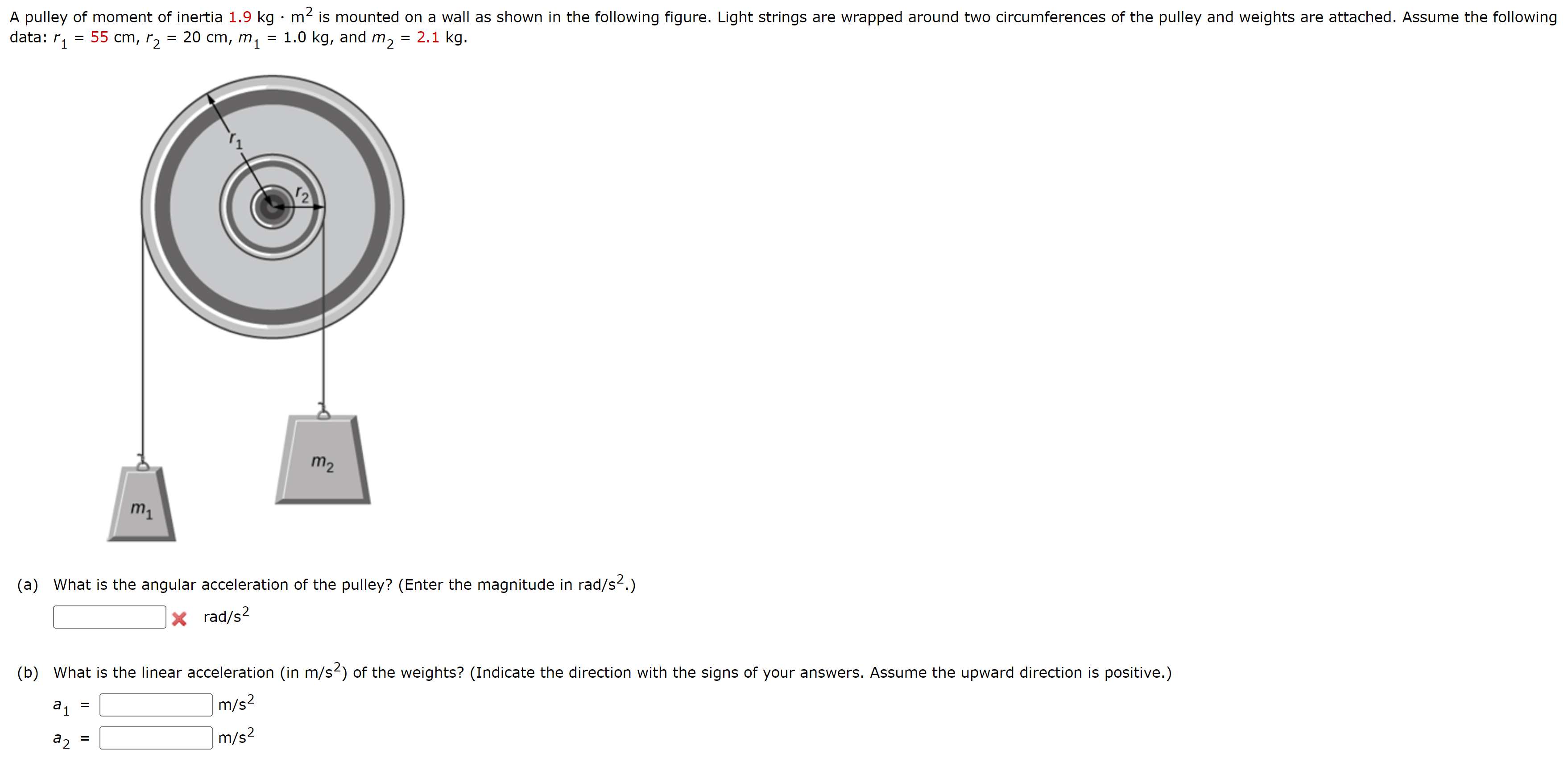 Solved (a) What is the angular acceleration of the pulley? | Chegg.com