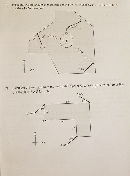 Solved 1) Calculate the scalar sum of moments about point O, | Chegg.com