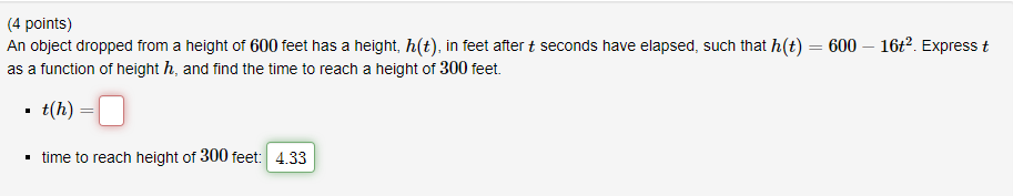 Solved An object dropped from a height of 600 feet has a | Chegg.com