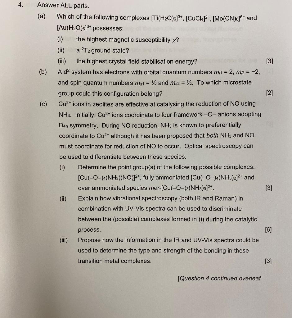 Solved Answer ALL parts. (a) Which of the following | Chegg.com