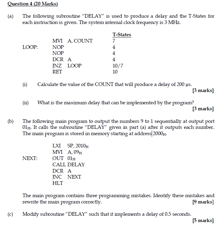 Solved The following subroutine \"DELAY\" is used to produce | Chegg.com