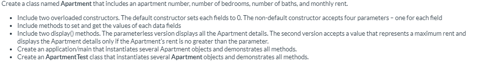 Solved Create A Class Named Apartment That Includes An 