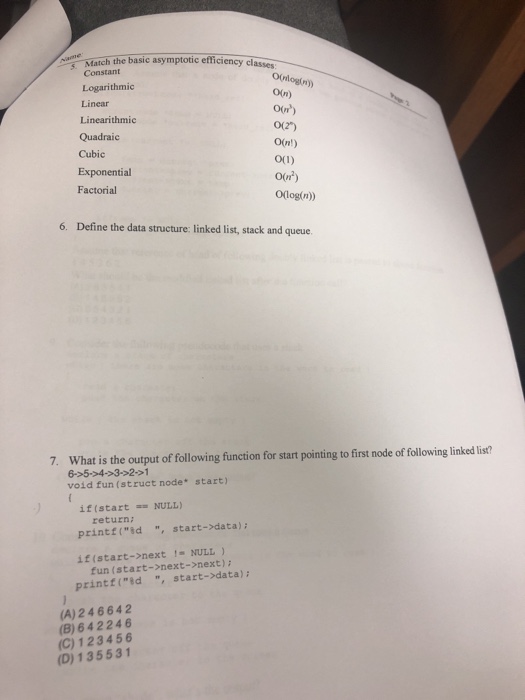 Solved Match the basic asymptotic efficiency classes | Chegg.com
