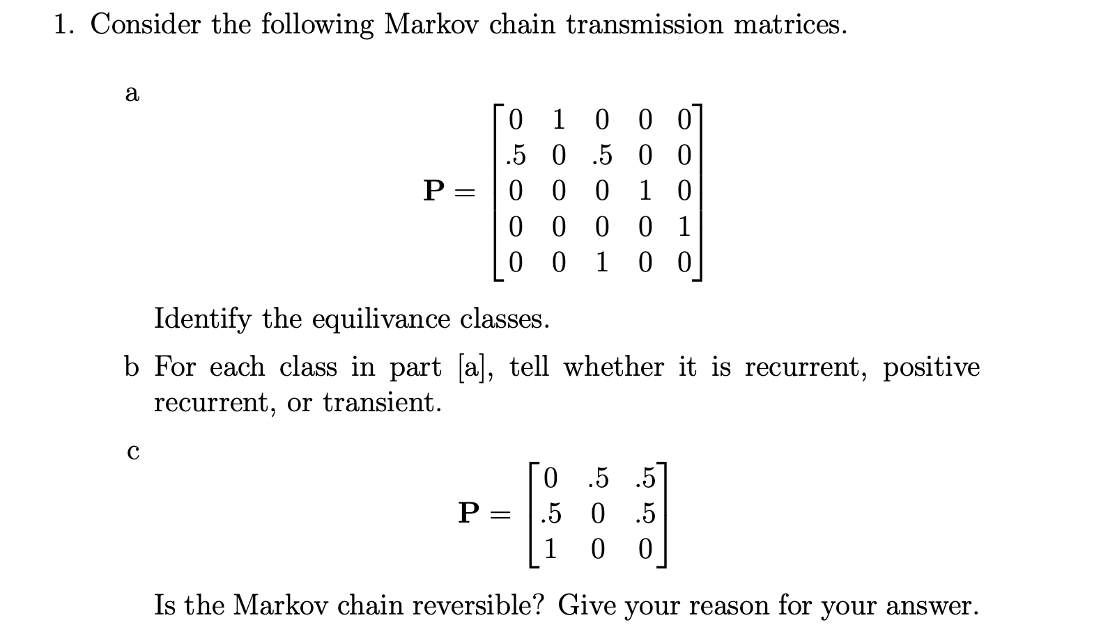 Solved 1. Consider the following Markov chain transmission | Chegg.com