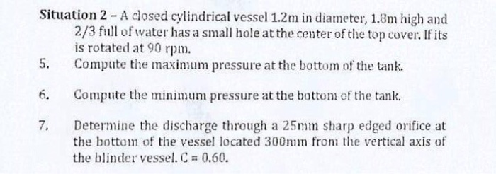 Solved Situation 2- A closed cylindrical vessel 1.2m in | Chegg.com