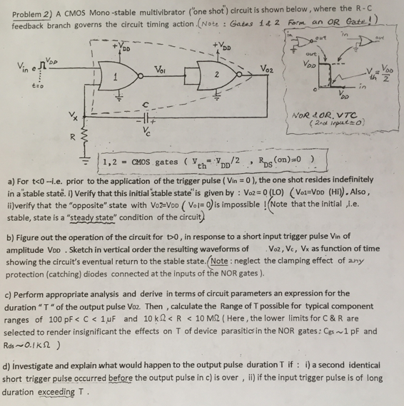 Solved A CMOS Mono-stable multivibrator ("one shot") circuit | Chegg.com