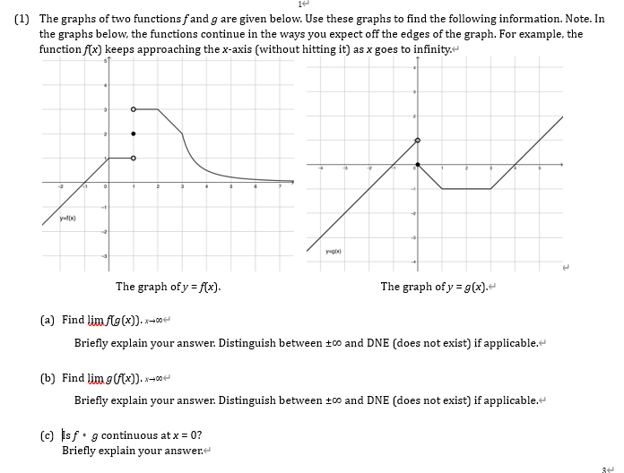 Solved (1) The graphs of two functions f and g are given | Chegg.com