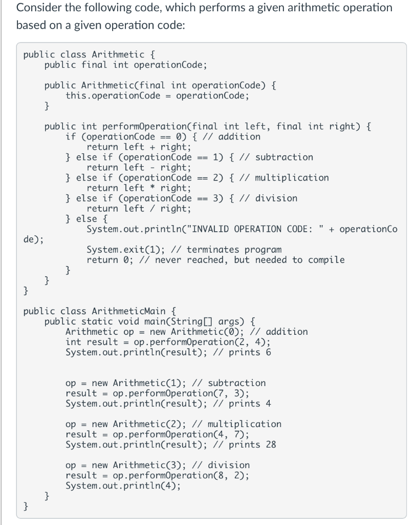 Solved Consider the following code, which performs a given | Chegg.com