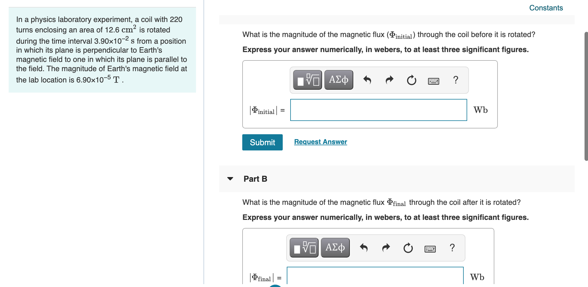 Solved Constants In a physics laboratory experiment, a coil | Chegg.com