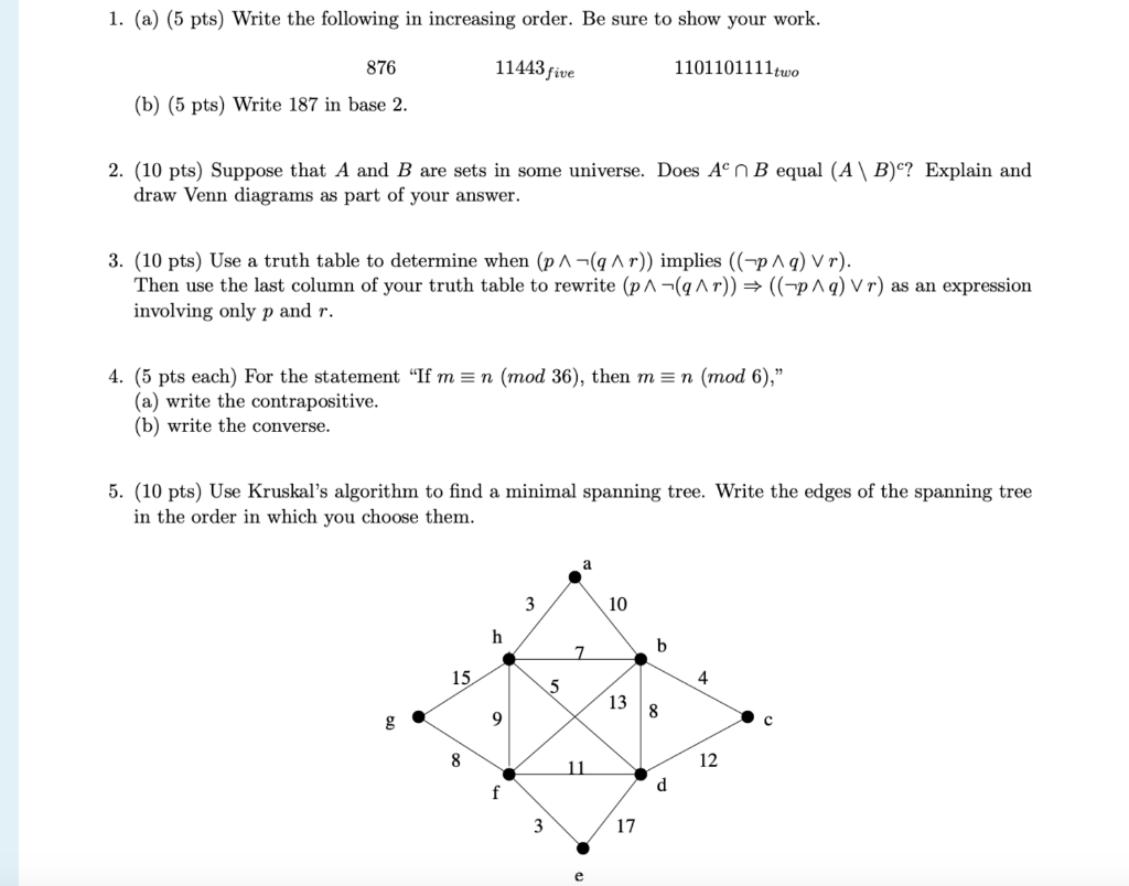 Solved 1. (a) (5 pts) Write the following in increasing | Chegg.com Solved 1. (a) (5 pts) Write the following in increasing | Chegg.com