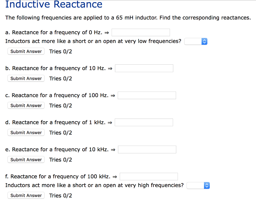 Solved Inductive Reactance The following frequencies are | Chegg.com