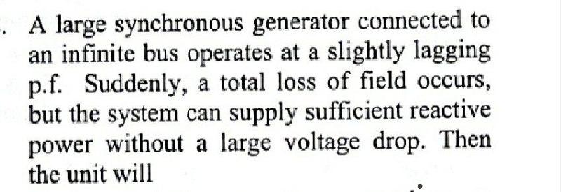 Solved · A large synchronous generator connected to an | Chegg.com