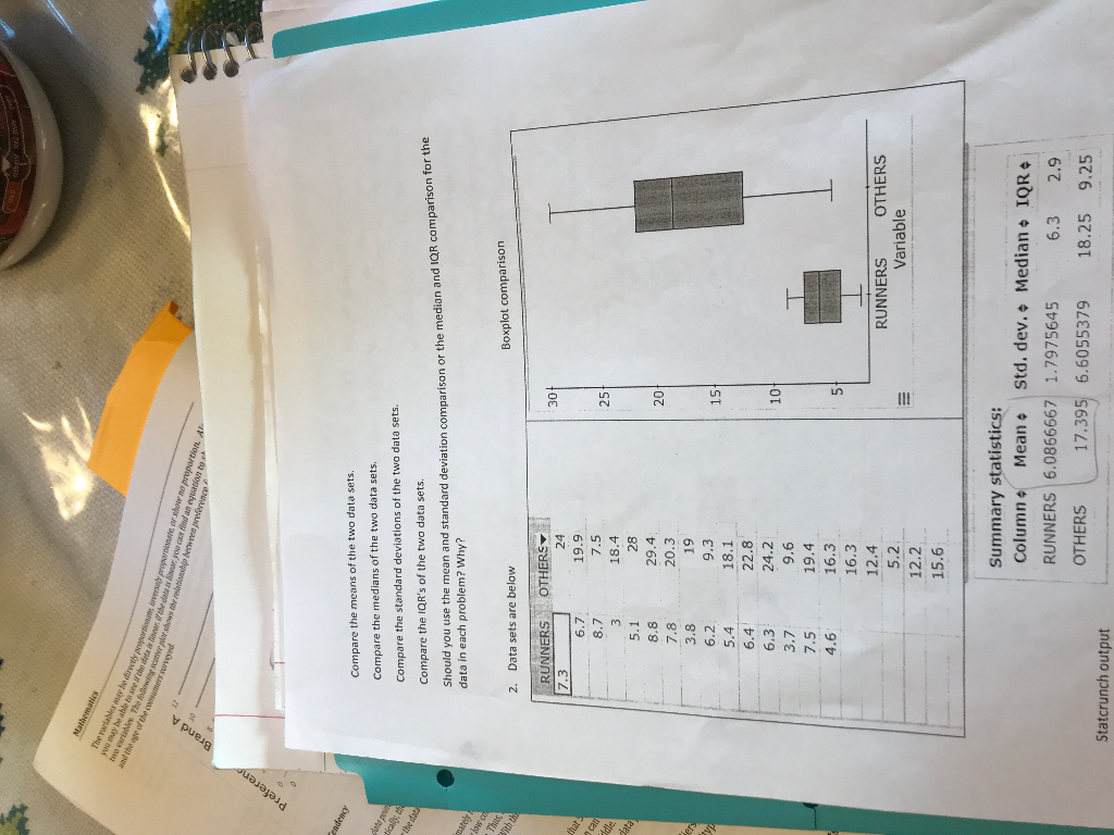 Solved MATH 125 Project - Comparing data sets PROJECT 2 Two | Chegg.com