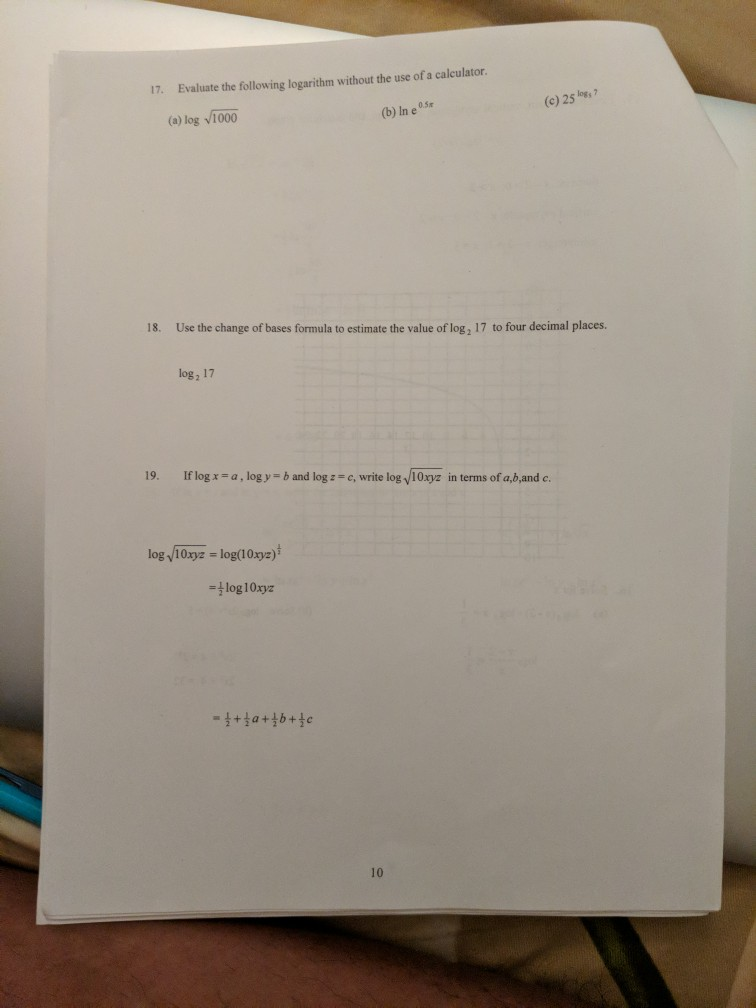 Solved Evaluate the following logarithm without the use of a | Chegg.com