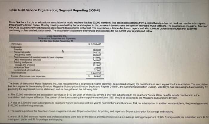 Solved Case 6-30 Service Organization; Segment Reporting | Chegg.com