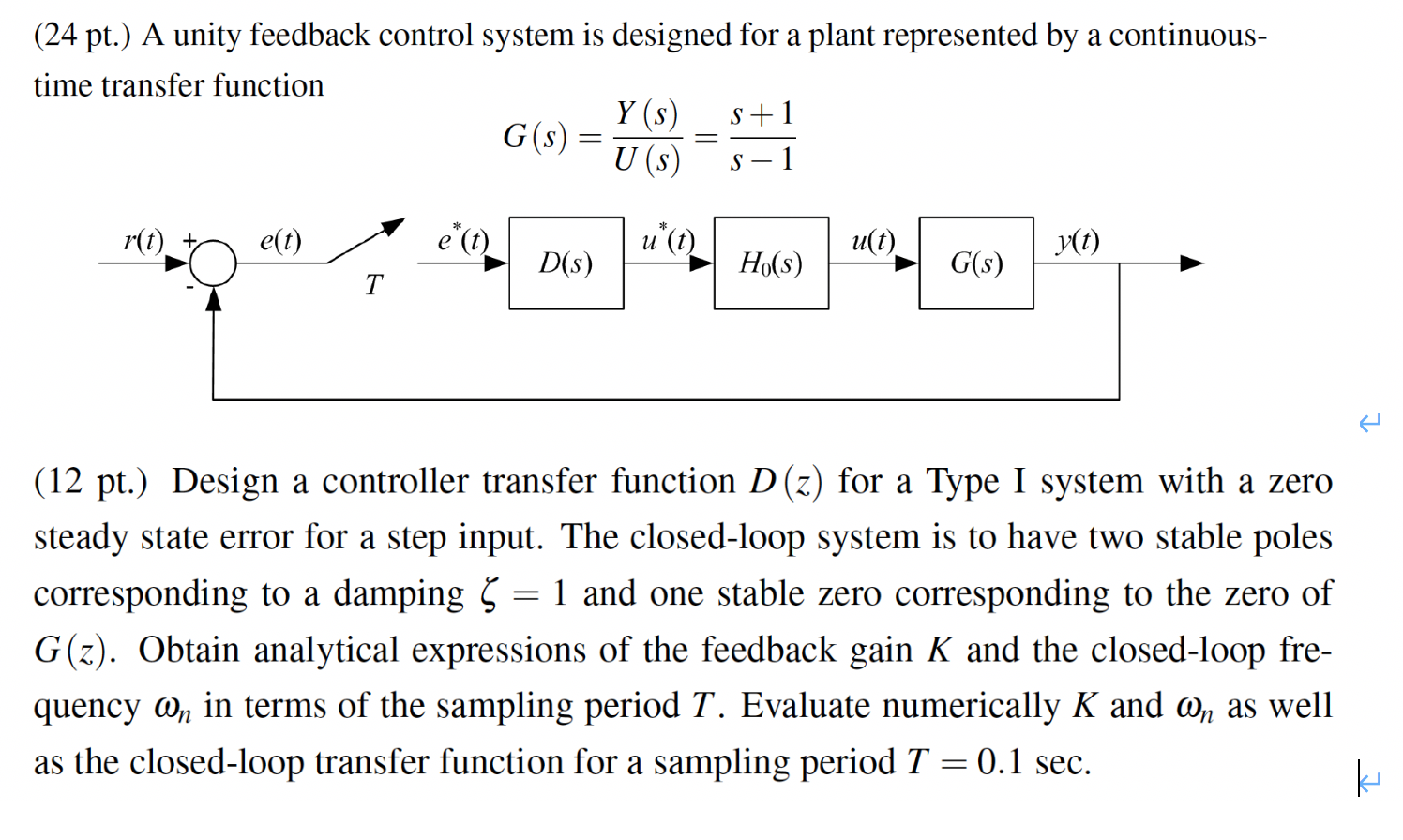 (24 pt.) A unity feedback control system is designed | Chegg.com