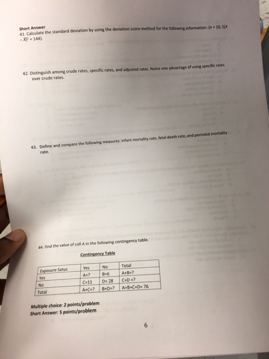Solved Short Answer 41. Calculate the standard deviation by | Chegg.com