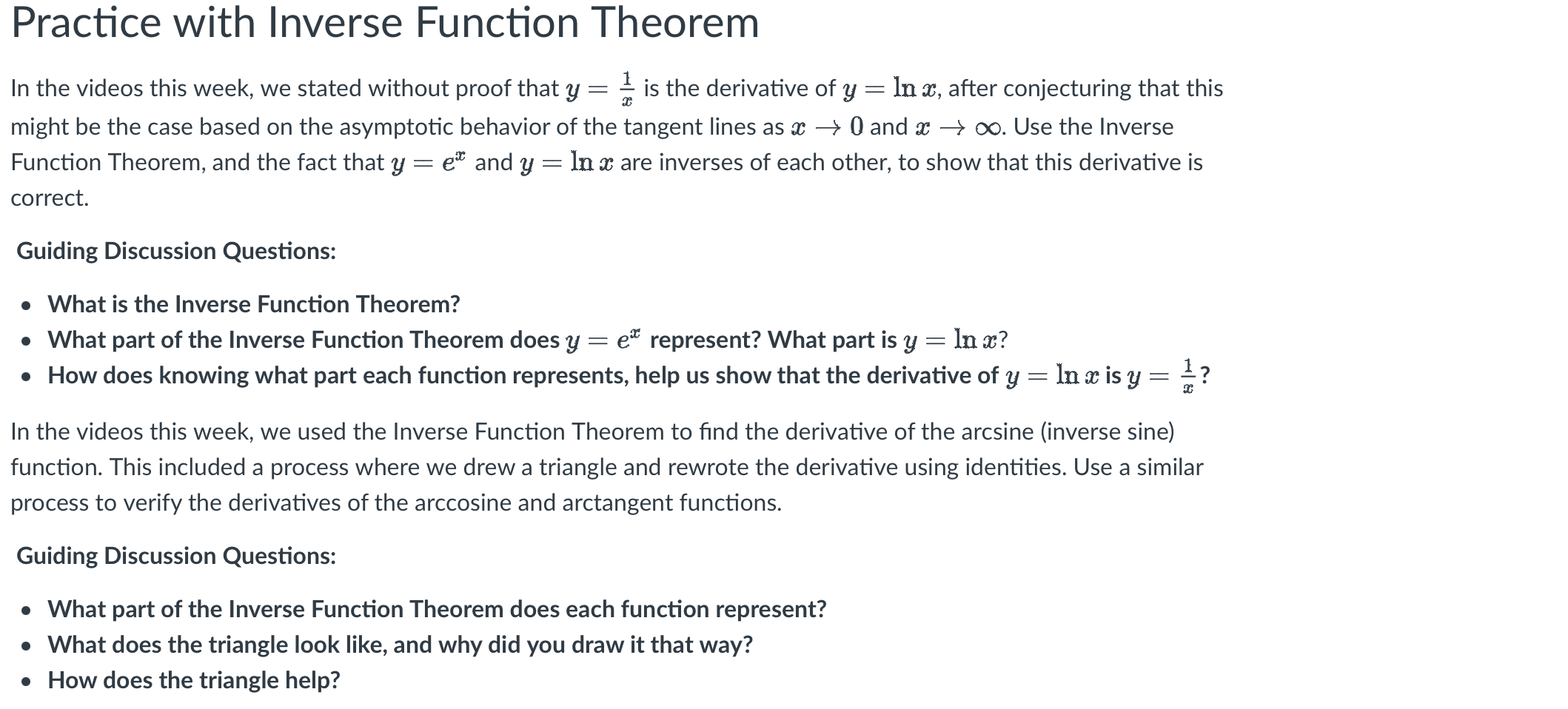 Practice with Inverse Function Theorem In the videos | Chegg.com