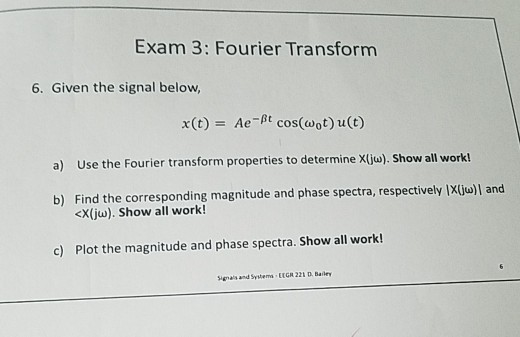 Solved Exam 3: Fourier Transform 6. Given the signal below, | Chegg.com