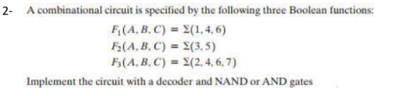 Solved 2- A combinational circuit is specified by the | Chegg.com