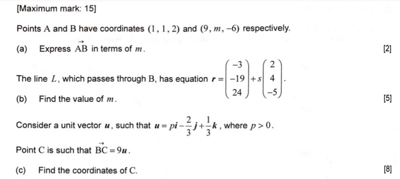 Solved [Maximum mark: 15] Points A and B have coordinates | Chegg.com