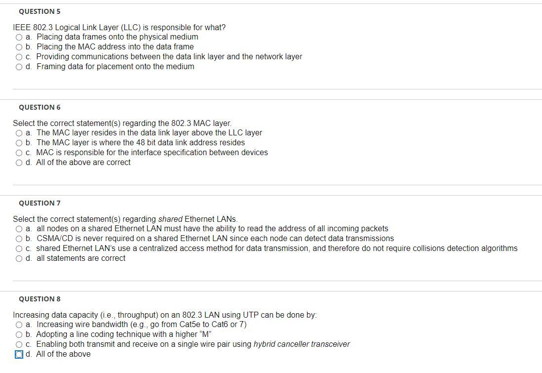 Solved IEEE 802.3 Logical Link Layer (LLC) is responsible | Chegg.com