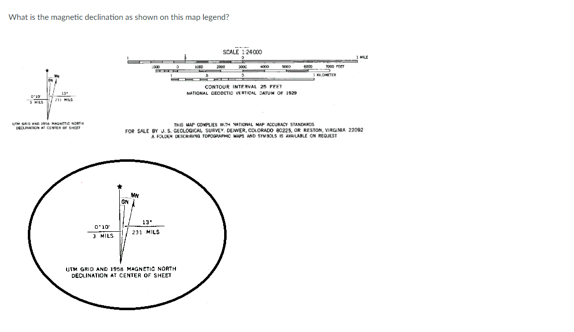 Solved What is the magnetic declination as shown on this map | Chegg.com