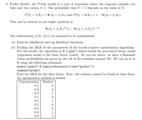Solved 9. Probit Model: the Probit model is a type of | Chegg.com