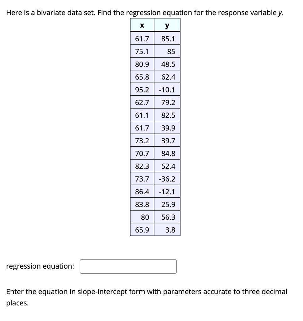 Solved Here is a bivariate data set. Find the regression | Chegg.com