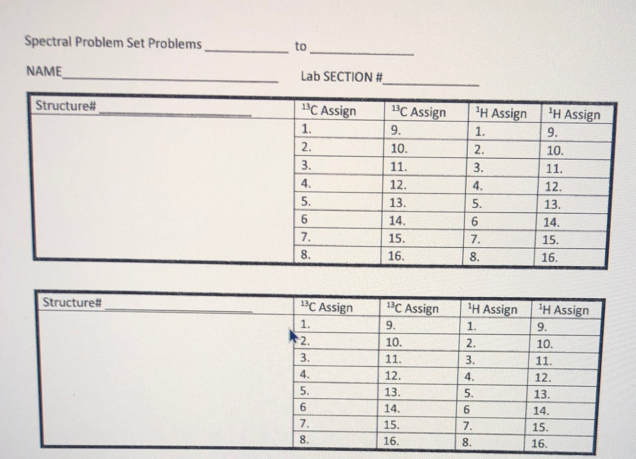 Solved Spectral Problem Set Problems to NAME Lab SECTION # | Chegg.com