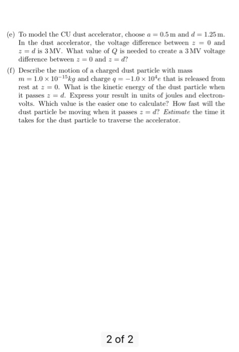 Solved Physics 1125 Major Challenge Homework 3: Electric | Chegg.com
