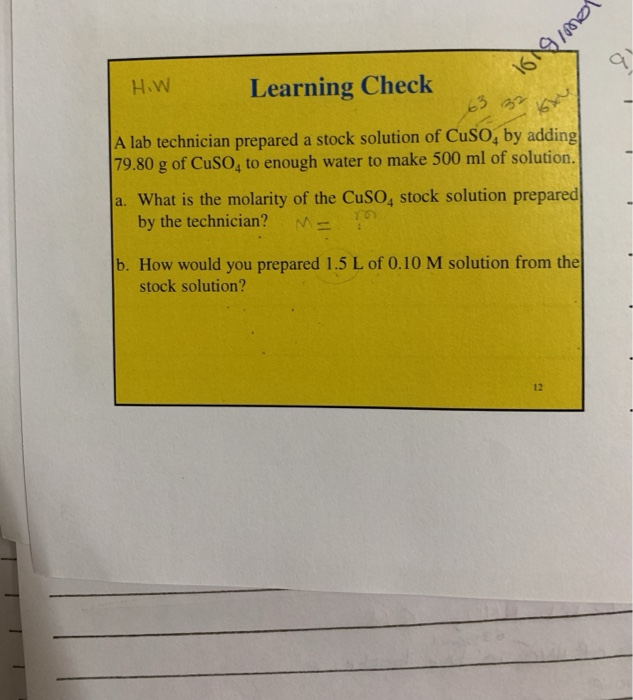 Solved Learning Check A lab technician prepared a stock | Chegg.com
