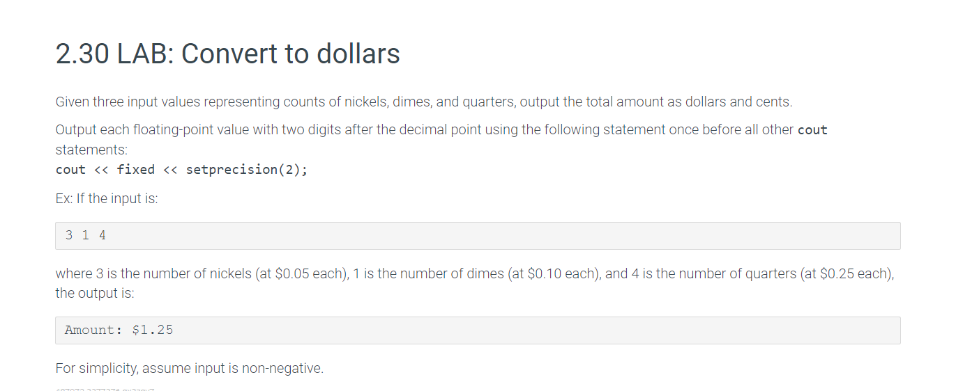 Solved 230 Lab Convert To Dollars Given Three Input Values 6786