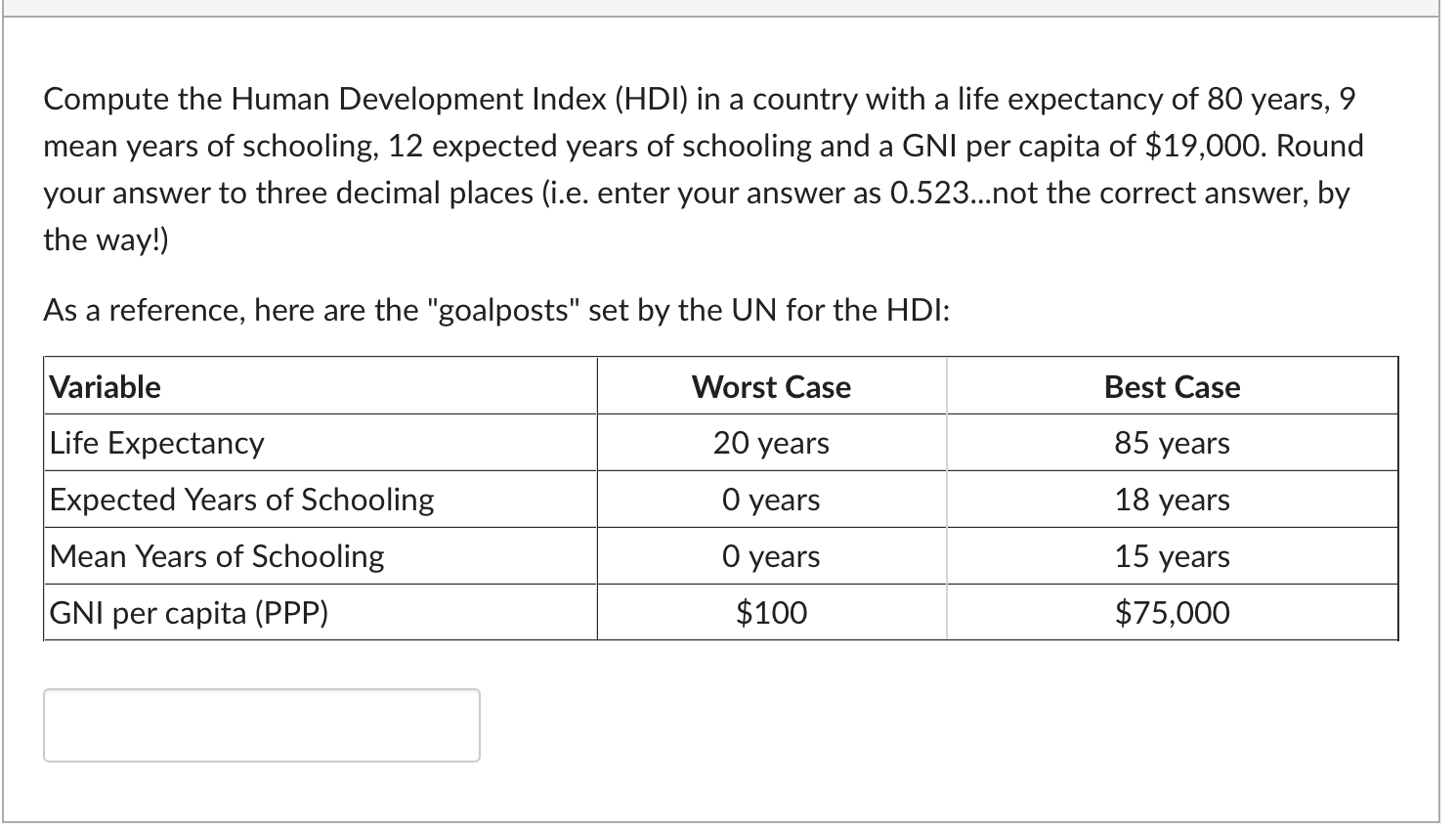 Solved Compute the Human Development Index (HDI) in a | Chegg.com