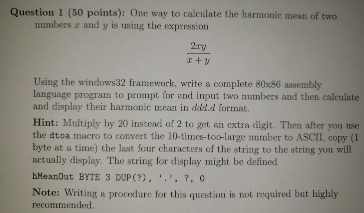 Question 1 (50 points): One way to calculate the | Chegg.com
