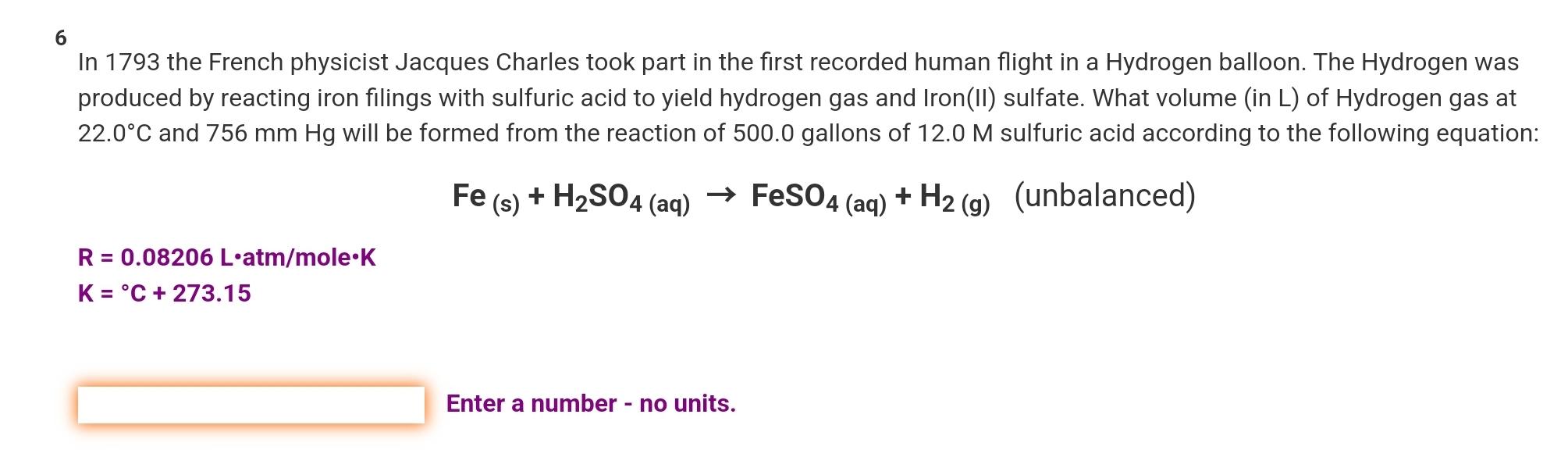 Solved In 1793 the French physicist Jacques Charles took | Chegg.com