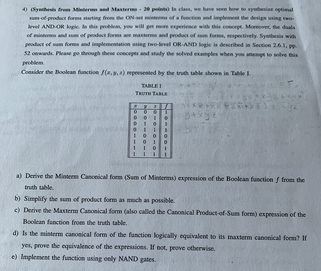 Solved 4) (Synthesis from Minterms and Maxterms - 20 points) | Chegg.com