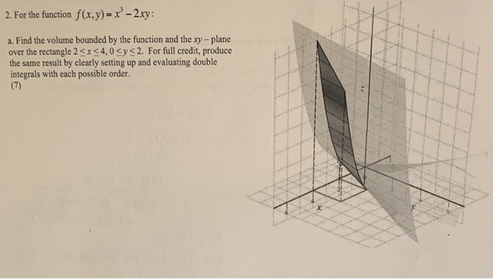Solved 2 For The Function Fxy X 2xy A Find The Volume 1558